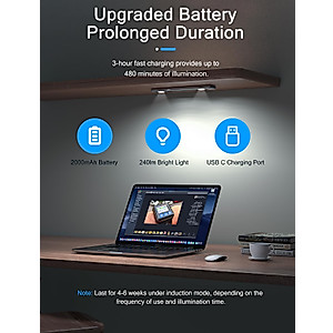 YIGER Under Cabinet Lights, Wireless Motion Sensor Light Indoor,10in LED White Lighting Rechargeable Battery Operated,4 Modes Night Light, Stick-On Magnetic Closet Lights for Kitchen, Hallway(2 Pack)