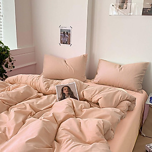 Nanko Peach Coral King Size Comforter Set, Soft Microfiber Down Alternative Duvet Insert, Modern Farmhouse Neutral Spring Decor Bedding Sets Bed in a Bag for Women Men Teen Girls, 104 x 90 inch 3pcs