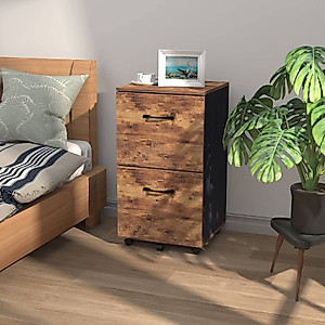 Tcpuolr Filing Cabinet with 2 Drawers, Wood Filing Cabinet with Rolling, Rustic File Cabinets for Home Office, Under Desk Storage