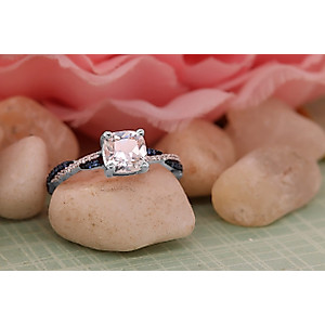 Dazzlingrock Collection 6 MM Cushion Lab Created White Sapphire with Round Blue Sapphire & Diamond Women Engagement Ring | 14K White Gold, Size 6