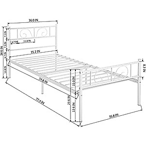 Twin Bed Frames White with Storage for Girls Boys Adults, No Box Spring Needed Single Platform Bed Duty Metal Slats Support Mattress Foundation with Headboard