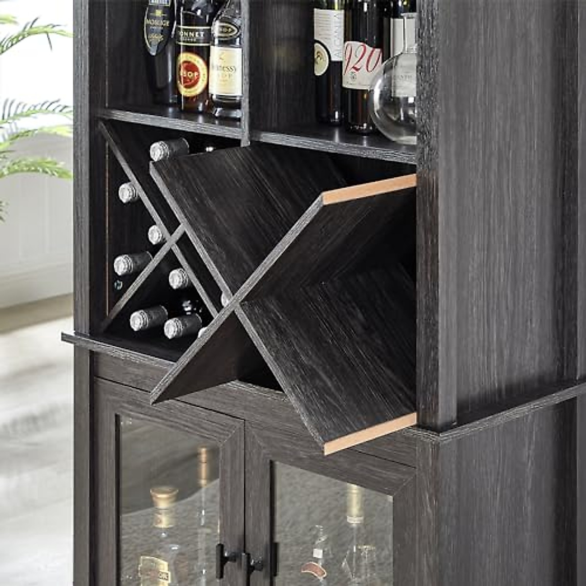 Home Source 72" Wood Exquisite Bar Wine Cabinet with Storage,Liquor Cabinet with Removable Wine Racks,Bookcase,Kitchen Pantry Storage Cabinet for Kitchen,Dining Room, Living Room,Espresso