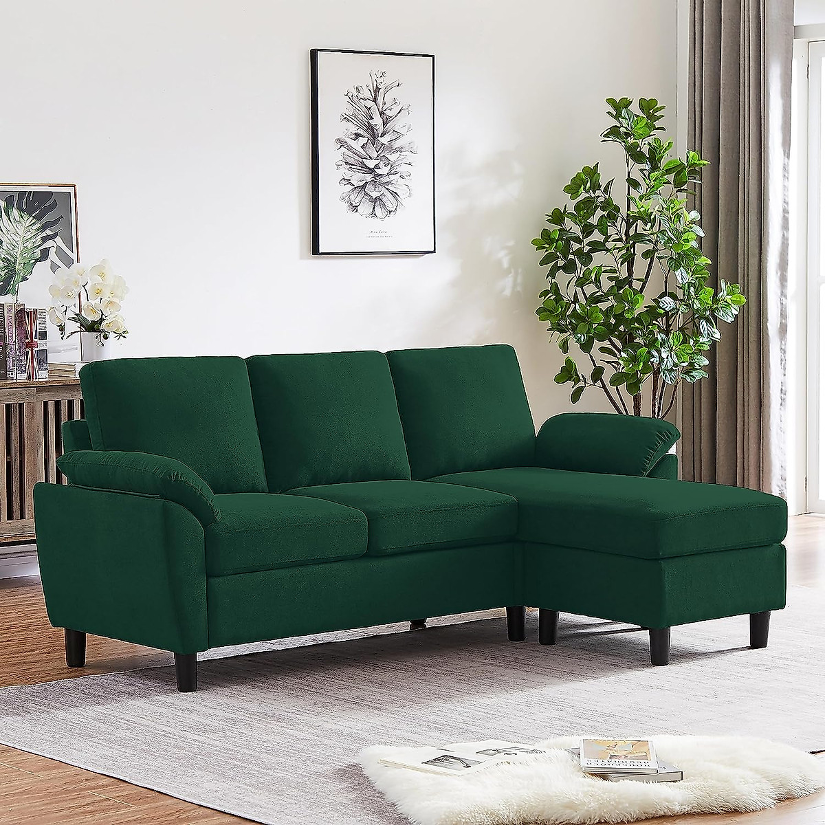 Tornama 79" Convertible Sectional Sofa, Small L Shaped 3 Seat Couch with Reversible Chaise, Modern Linen Fabric Sofa Couches for Living Room, Apartment and Small Space, Green
