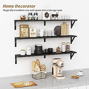 Forbena Floating Shelves 36 Inches Long 8 in Deep Set of 3, Large Wall Shelf for Bedroom Books, Heavy Duty Wide Wall Shelving for Closet Organizers and Storage, Living Laundry Room, Library (Black)