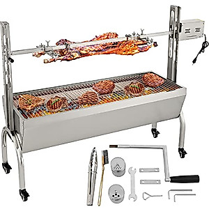 VEVOR 132 LBS Rotisserie Grill Roaster, 40W BBQ Small Pig Lamb Rotisserie Roaster, 50 Inch Stainless Steel Charcoal Spit Rotisserie Roaster Grill for Camping and Outdoor Barbecue