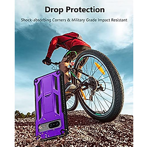 FNTCASE for Google Pixel 7 Case: Built-in Screen Protector & Kickstand | Full-Body Dual Layer Rugged Heavy Duty Protection | Military Shockproof Cell Phone Protective Cover 5G - Purple