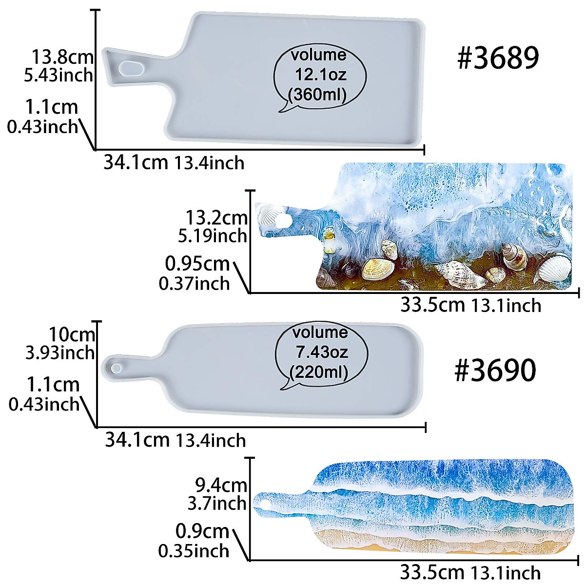 Cheese Board Epoxy Resin Mold with Handles 13 inch Paddle