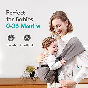 HOMEAL Baby Sling Carrier - Newborn to Toddler, Adjustable Hand-Free Sling for 7-40 lbs, Grey