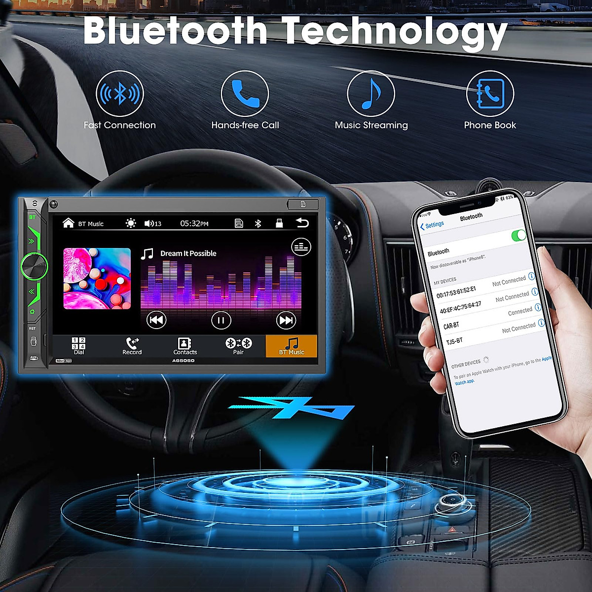 in-Dash Digital Media CarPlay Stereo - Double Din Android Auto Car Radio - 7 Inch HD Touchscreen Bluetooth Phone Link Backup Camera USB SD Aux-in AM FM Radio Wireless Remote Control