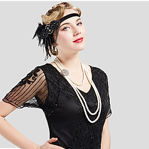 BABEYOND 1920s Gatsby Pearl Necklace Vintage Bridal Pearl Necklace Earrings Jewelry Set Multilayer Imitation Pearl Necklace with Brooch (Style 1)