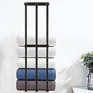 2022 Towel Rack for Bathroom, Bath Towels Storage Holder Wall Mounted, Modern Rolled Folded Towels Organizer, Bathroom Organization, Stainless Steel Metal Washcloths Towels Vertical Shelf (Black)