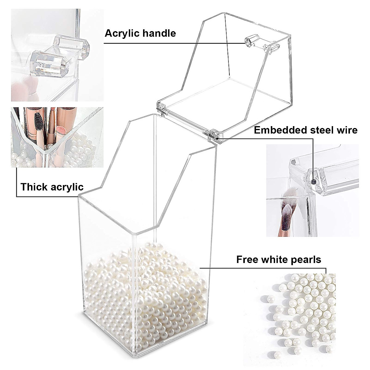 InnSweet Makeup Brush Holder Organizer, Dustproof Cosmetics Brush Storage with White Pearls