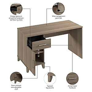 Bush Furniture Somerset 54W Office Desk with Drawer and Storage Cabinet in Ash Gray | Computer Table for Home Office Workspace