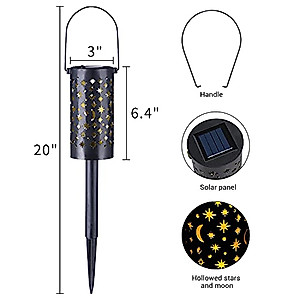 TZSSP Solar Pathway Lights Outdoor Solar Powered Garden Lights Metal Waterproof LED Path Hanging Solar Lights Star Moon Solar Landscape Lights Outdoor for Walkway, Garden, Patio, Lawn, Yard，6 Packs