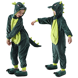 Beskie Kids Onesie Pajamas Unisex Dragon Christmas Halloween Costume Age 2-10 Years （Without Slipper ） Green