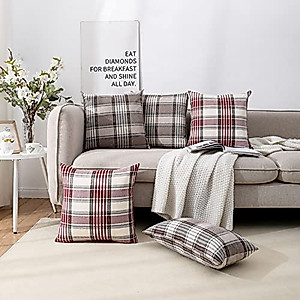 CARRIE HOME Brown Plaid Pillow Covers 18x18 Set of 2 Farmhouse Plaid Decorative Throw Pillows for Living Room Couch Sofa