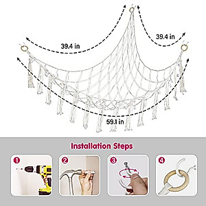 Weraher Toy Hammock Stuffed Animals Storage, Hanging Corner Mesh for Toy, Macrame Boho Teddy Bear Storage with LED Light for Boys Girls for Bedroom Nursery Playroom (White)