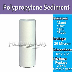 Ronaqua 50 Pack of Melt-blown Four Layers Filtration Polypropylene Sediment Filters 10"x 2.5" WELL-MATCHED with P5, AP110, WFPFC5002, CFS110, RS14, WHKF-GD05 (20 Micron)