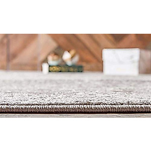 Unique Loom Trellis Frieze Collection Area Rug - Geometric (5' 1" Round, Light Gray/ Ivory)