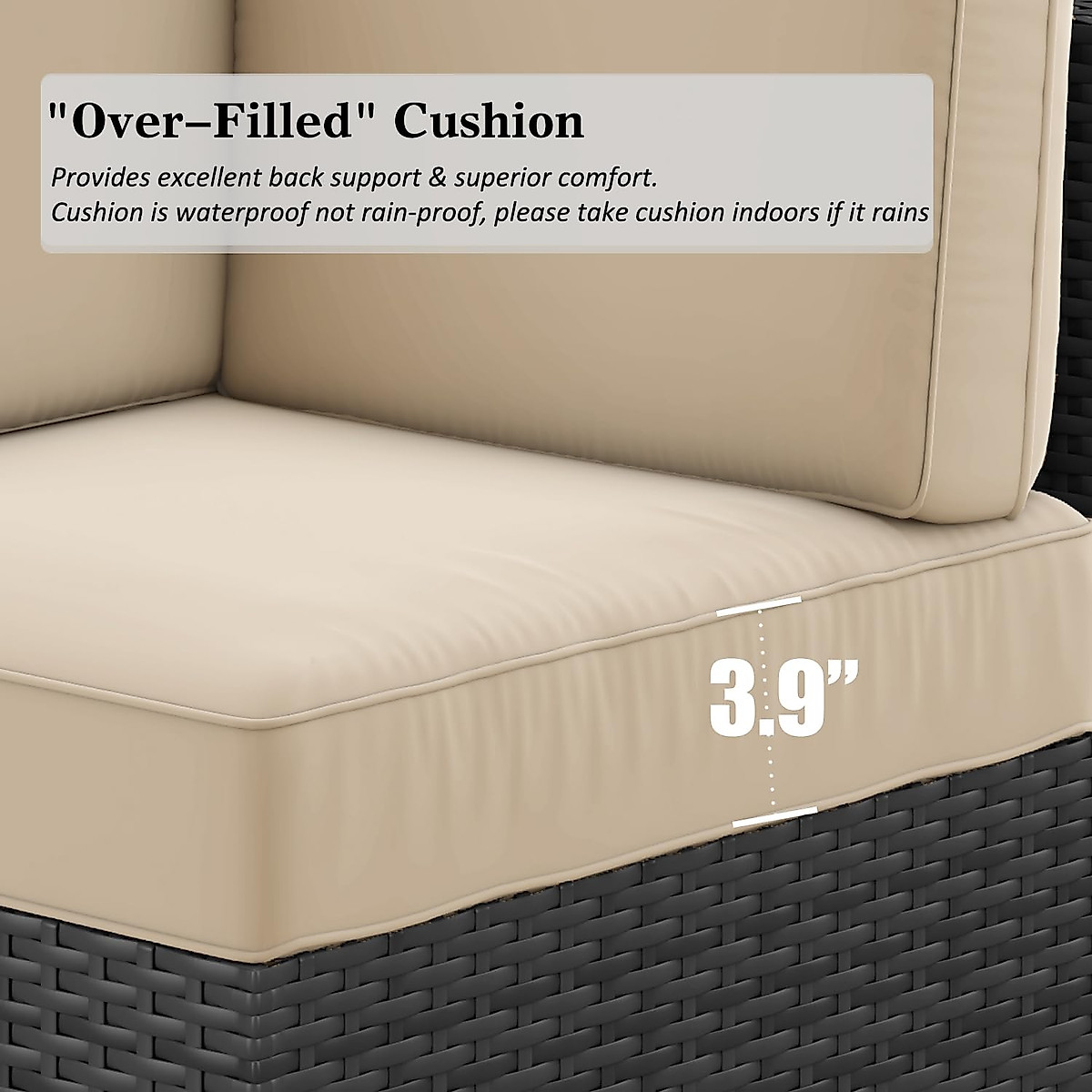 LayinSun 7 Pieces Outdoor Patio Furniture Set with 44" Fire Pit Table Rattan Sectional Sofa Conversation Sets