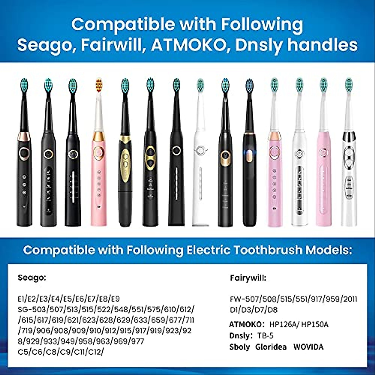 YUNCHI Toothbrush Replacement Heads Compatible with Fairywill FW-D1/D3/D7/D8/507/508/551/917/959, Gloridea, Sboly, WOVIDA, Y1 Sonic Electric Toothbrushes, 5 Pack - Black