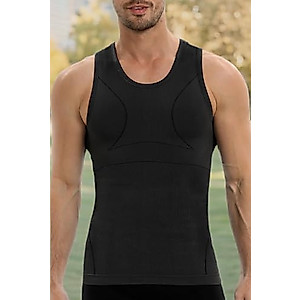 PODFAN Gynecomastia Compression Shirt for Men, Slimming Tank Top Undershirts, Mens Body Shaper Vest(Black,X-Large)