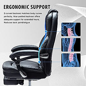 Comermax High Back Big and Tall Office Chairs 90-135° Reclining Office Chair for 400lb Heavy People, Plus Size Rocking Managerial and Executive Chairs with Footrest (Black)