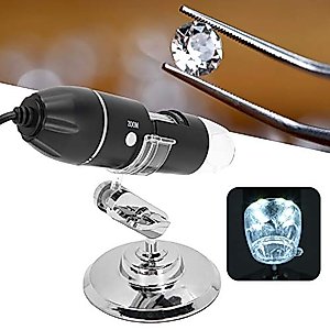 CiCiglow Digital USB Microscope 1600X 8LED Portable Digital Electronic Microscope with Stand Compatible for Windows 7, for Windows 10/10.13
