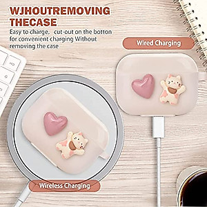 Cute Kawaii AirPod Pro Case with Shell Pearl Keychain Love Heart Cat Design Silicone TPU Cover Compatible with AirPods Pro Case for Women and Girls