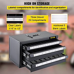 VEVOR Drill Bit Dispenser Cabinet, Three-Drawer Drill Bit Dispenser, Drill Bit Organizer Cabinet, Drill Dispenser Organizer Cabinet for Jobber Length Fractional Size 1/16" to 1/2" in 1/64" Increments