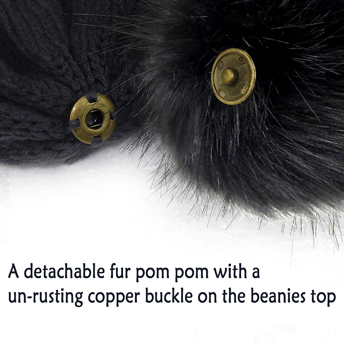 Double Couple Womens Scarf Beanie Hat with Faux Fur Ball Set Thick Winter Cable Knitted Circle Loop Infinity Scarfs for Women (Black Pom Pom Set)