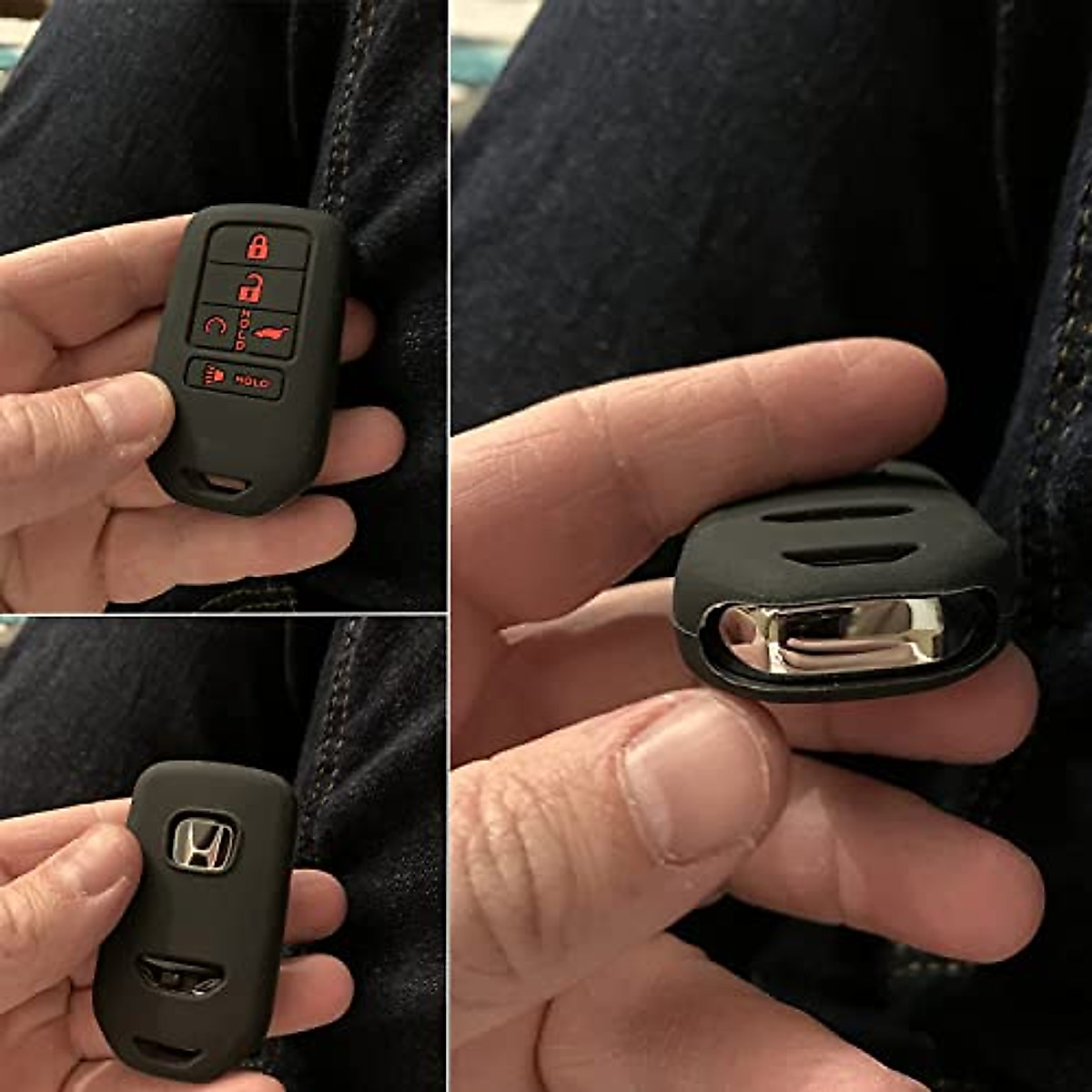 BTSMONE Silicone Full Protective Key Fob Remote Cover Case for 2015 2016 2017 2018 2019 Honda Civic Accord Pilot CR-V 5 Buttons Smart Key Black