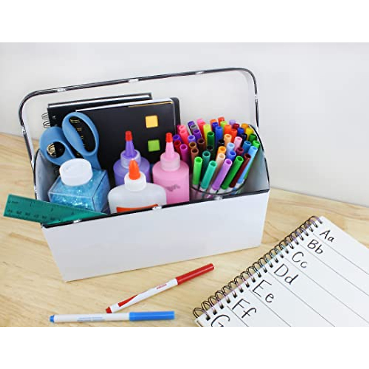 AuldHome Enamelware Rustic Caddy with Handle, Distressed White Farmhouse Sort and Store Carryall