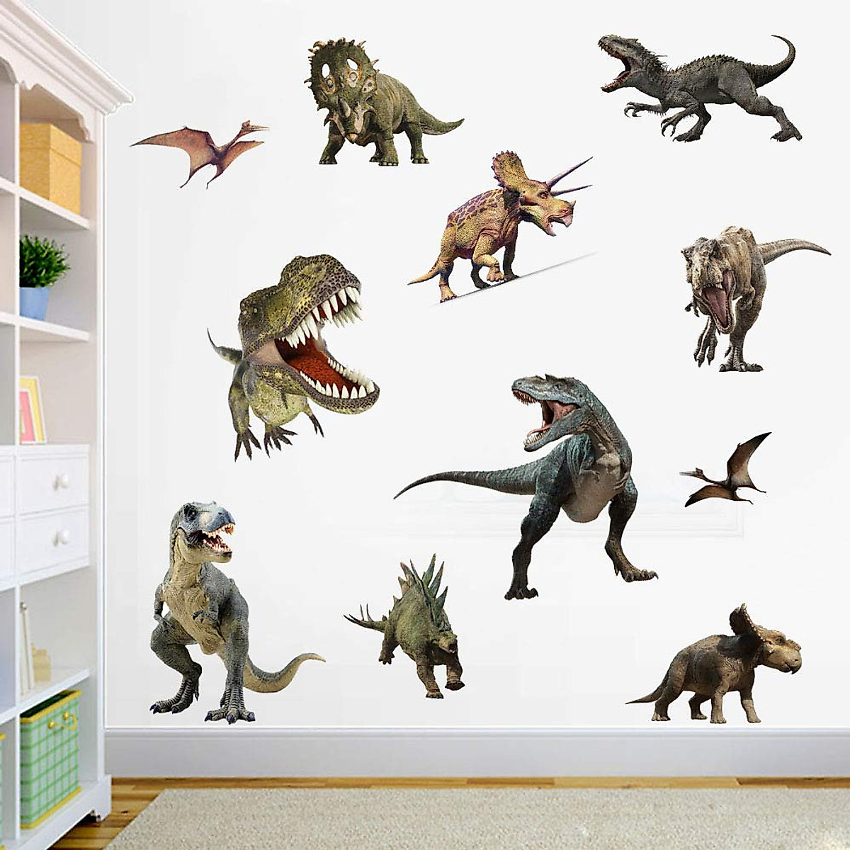 Dinosaur Wall Stickers for Boys Room, Peel & Stick Removable Wall Art Sticker Decals for Kids Bedroom Nursery Playroom Living Room Decoration