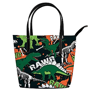 Fashion Tote Handbags Women's Soft Tote Shoulder Bag for Women Work Shopping Top Handle Satchel Bags, 15.8×4×15.4 inches,Dinosaur World