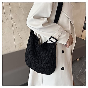 Fairycore Crochet Tote Bag Women's Shoulder Bags Trendy Hobo Bag Y2K Aesthetic Shopping Handbag Accessories (Black)