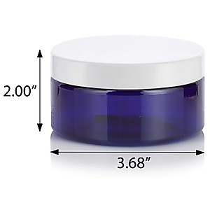 8 oz Cobalt Blue PET Plastic Refillable Low Profile Jar with White Lid (6 pack)