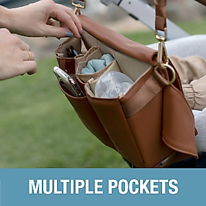 CleverMade Crossbody Diaper Bag Tote and Baby Bottle Hip Pack - Stroller Organizer with Adjustable Strap and Multiple Storage Pockets for Diapers, Wipes, Burp Cloths, and Other Essentials - Brown