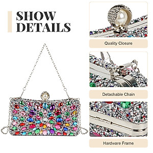 SUKUTU Women Rhinestone Evening Bag MultiColored Dazzling Crystal Clutch Bag Party Bridal Wedding Cocktail Handbag