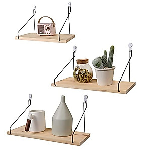 Allboss Wall Mounted Floating Shelves Set of 3 Rustic Solid Wooden Wall Collection Storage Shelf Suitable for Bedroom Bathroom, Living Room, Kitchen, Laundry Room(Original Wood)