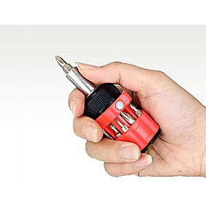 Ratchet Stubby Screwdriver, Liangery Short Stubby Screwdriver Set with Multi Bits in Red Stubby Ratcheting Screwdriver Nut Drivers with Sloted and Phillips Multibits 14 in 1