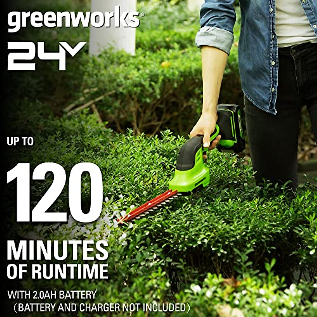 Greenworks 24V Cordless Shear Shrubber, 1.5Ah USB Battery and Charger Included