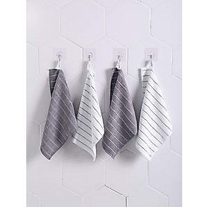 HYER KITCHEN Microfiber Dish Towels, Stripe Designed, Super Soft and Absorbent Dishcloth, Pack of 8, 12 x 12 Inch, Gray and White