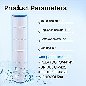 TOREAD PJAN145 Pool Filter Replaces Jandy CL580, CV580, Unicel C-7482, Filbur FC-0820, A0104100, R0357900, Filbur FC-6415, SD-01109, 145 sqft Filter Cartridge 4 Pack