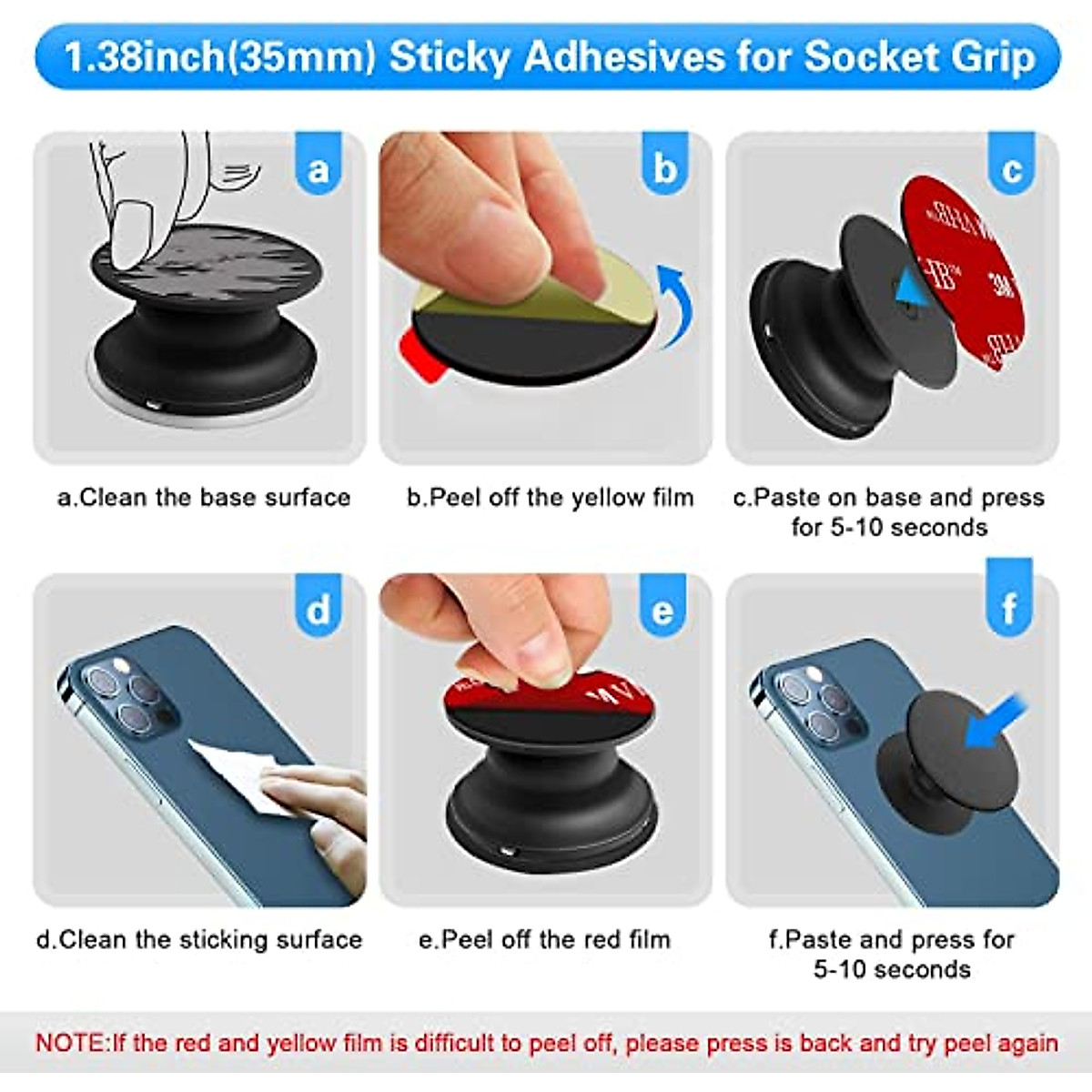 volport 3M Sticky Adhesive Replacement Compatible with Socket Mount Base, 10 Pack VHB Sticker Pads for Car Magnetic Phone Holder and 2pcs 1.38 Inches Double Sided Tape for Collapsible Grip & Stand