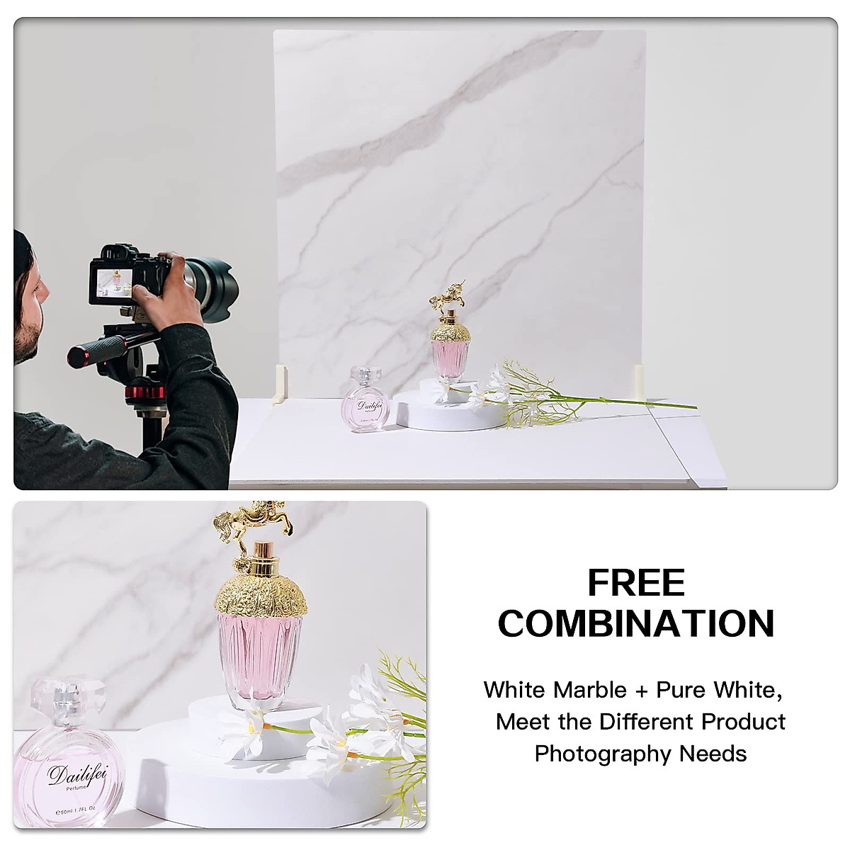 Food Photography Backdrops Paper, 6PCS Double Side Wood Marble Texture Photo Backdrop Paper, 22x35 inch Waterproof Backdrop for Small Product Jewelry Cosmetics Makeup Table Top Shooting Prop