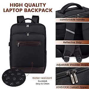 LOVEVOOK Laptop Backpack for Men, Waterproof Work Computer Backpack, Anti Theft Travel Business Backpack with USB Charging Port for Womens, College Backpack Fits 17 Inch Laptop, Black