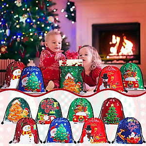 Mixweer 24 Pcs Christmas Drawstring Gift Bags Bulk Xmas Kid Snowman Goodies Snack Treat Presents Wrapping Reusable Children Birthday Party Sport Supplies 12 x 10 Inch (Vivid Style)