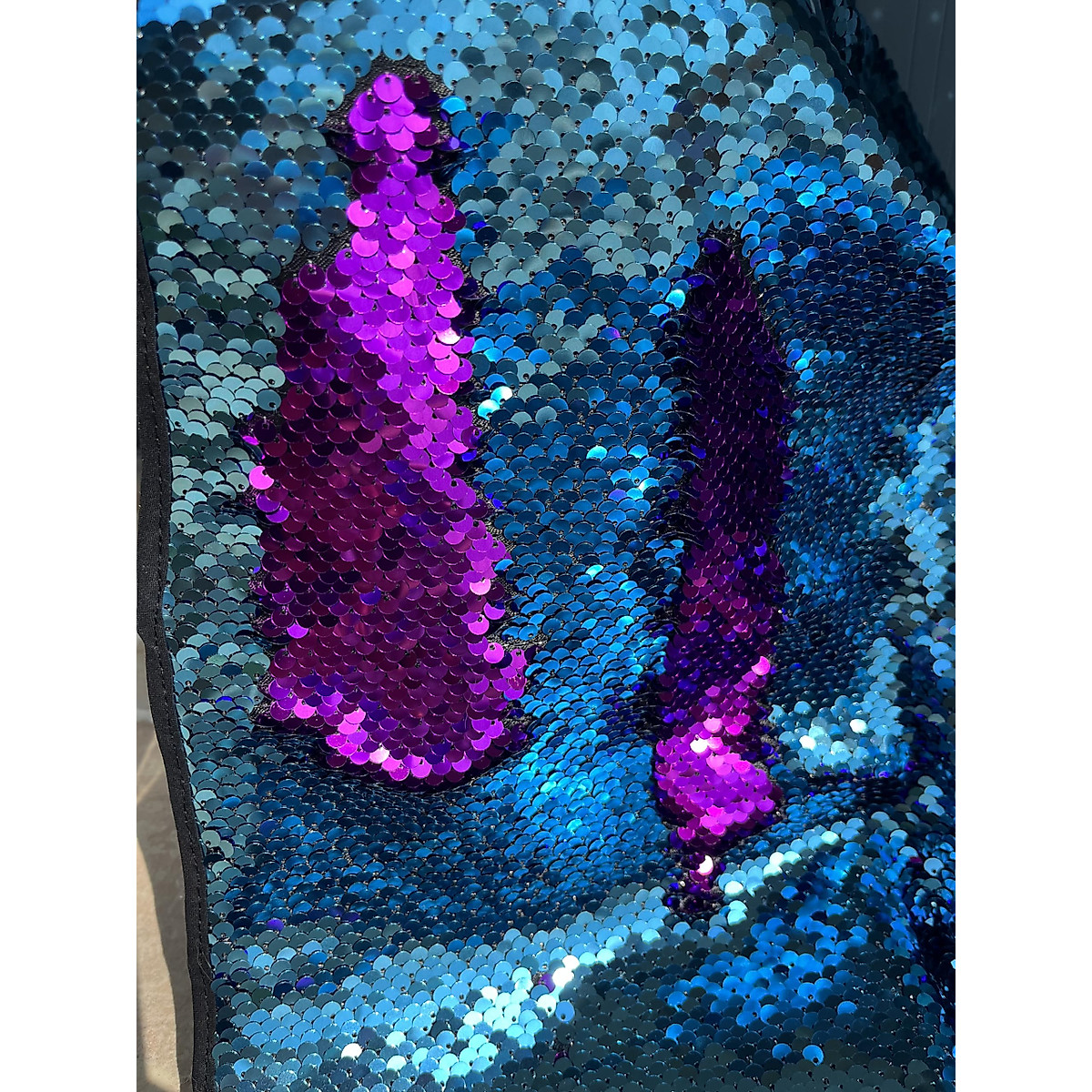 5MM Not Falling Sensory Wall for Kids Sequin Flip Fabric High Density Reversible Sensory Graffiti Fabric Sequin Fabric by The Yard Mermaid Fabric Purple to Blue-0.5yd, 50” x 18”