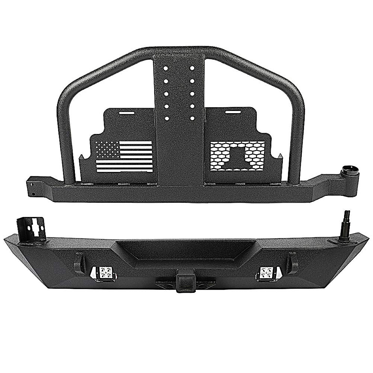 cciyu Texture Black Rear Bumper with and Tire Carrier and LED Lights Compatible for Jeep Wrangler JK 2007-2018